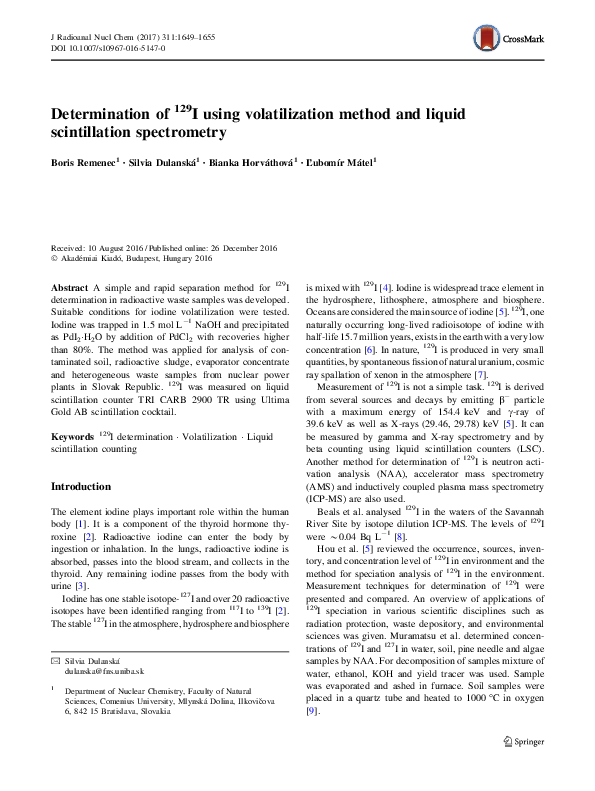 (PDF) Determination of 129I using volatilization method and liquid ...