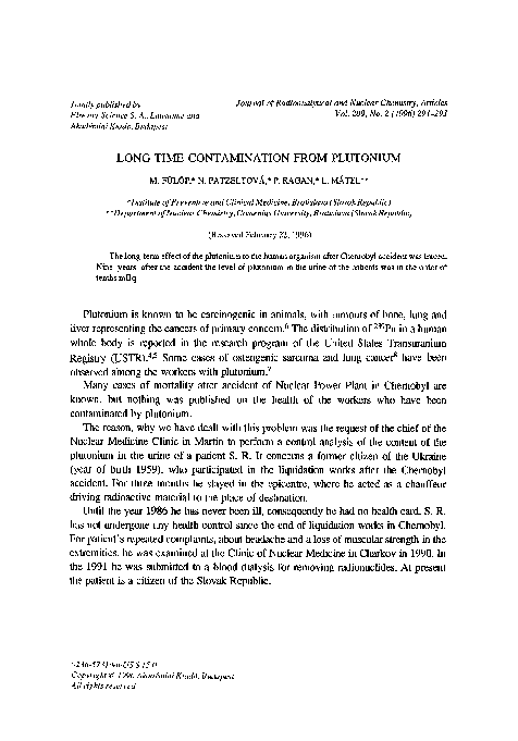 (PDF) Long time contamination from plutonium