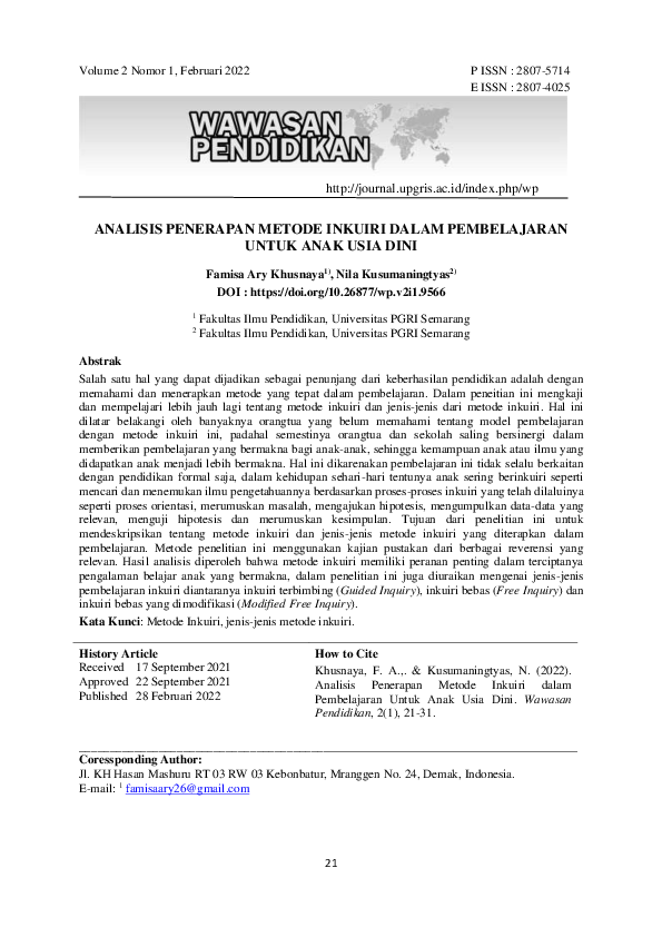 (PDF) Analisis Penerapan Metode inkuiri Dalam Pembelajaran Untuk Anak ...