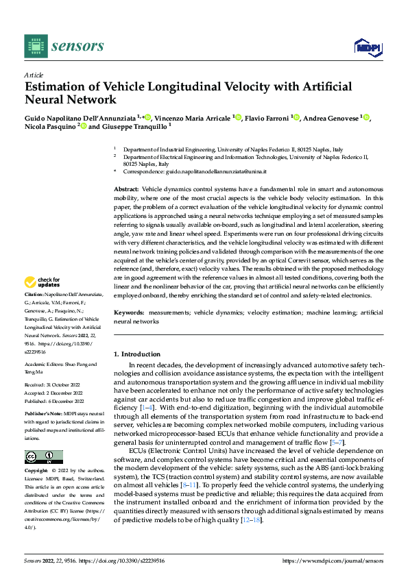 Pdf Estimation Of Vehicle Longitudinal Velocity With Artificial