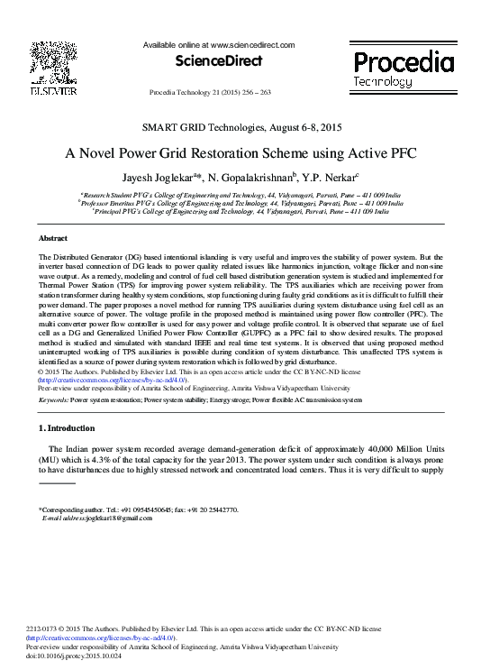 (PDF) A Novel Power Grid Restoration Scheme using Active Generalized ...