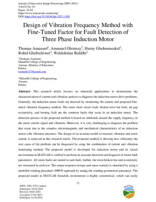 Pdf Design Of Vibration Frequency Method With Fine Tuned Factor For Fault Detection Of Three