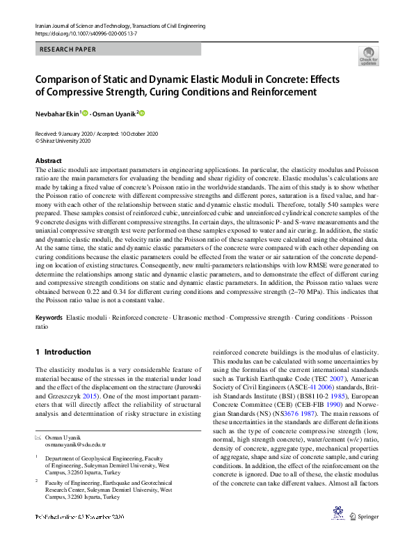 Pdf Comparison Of Static And Dynamic Elastic Moduli In Concrete