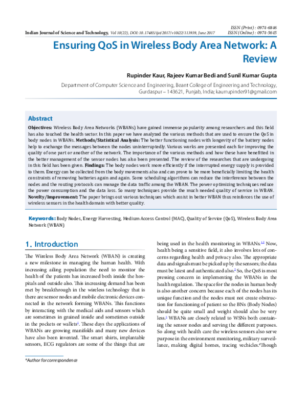 (PDF) Ensuring QoS in Wireless Body Area Network: A Review