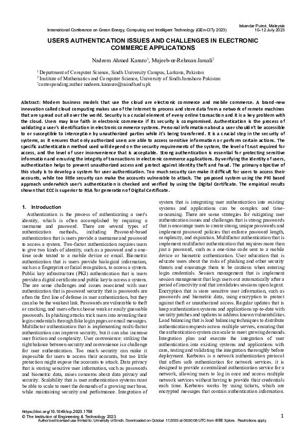 (PDF) USERS AUTHENTICATION ISSUES AND CHALLENGES IN ELECTRONIC COMMERCE APPLICATIONS