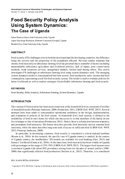 (PDF) Food Security Policy Analysis Using System Dynamics