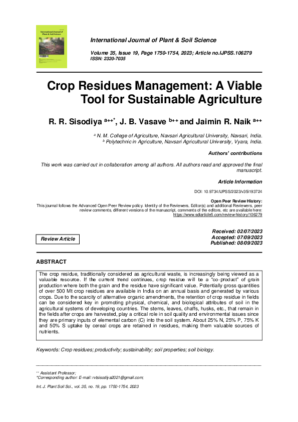 (PDF) Crop Residues Management: A Viable Tool for Sustainable Agriculture