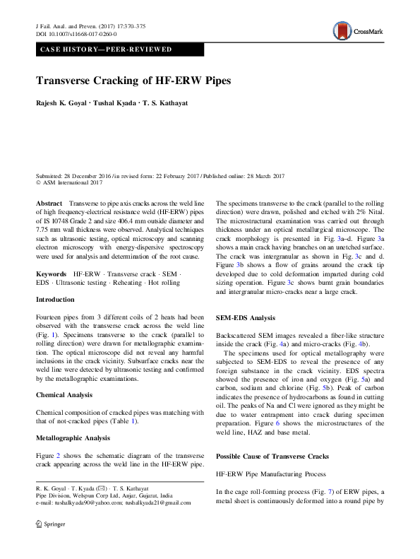 (PDF) Transverse Cracking of HF-ERW Pipes