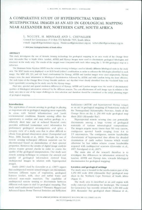 (PDF) A Comparative Study of Hyperspectral Versus Multispectral Images as an Aid in Geological ...