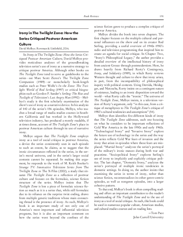 (PDF) Irony in The Twilight Zone: How the Series Critiqued Postwar ...