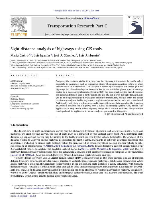 (PDF) Sight distance analysis of highways using GIS tools