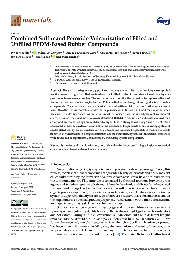 (PDF) Combined Sulfur and Peroxide Vulcanization of Filled and Unfilled ...