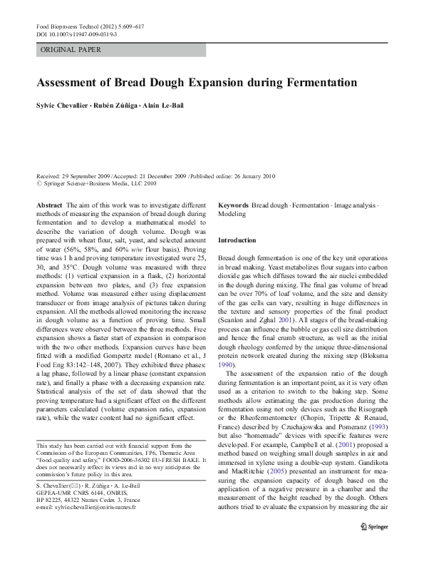 (PDF) Assessment of Bread Dough Expansion during Fermentation