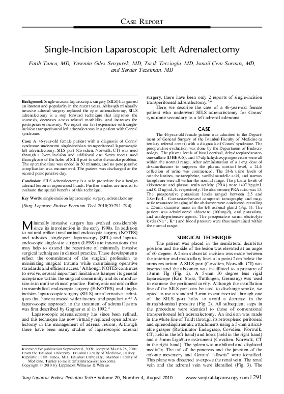 (PDF) Single-Incision Laparoscopic Left Adrenalectomy