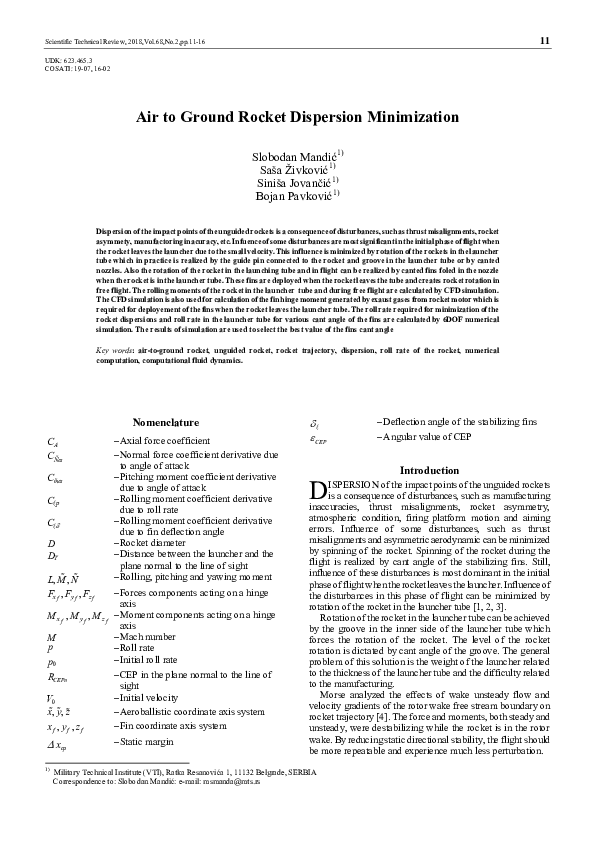 (PDF) Air to ground rocket dispersion minimization | Sinisa Jovancic ...