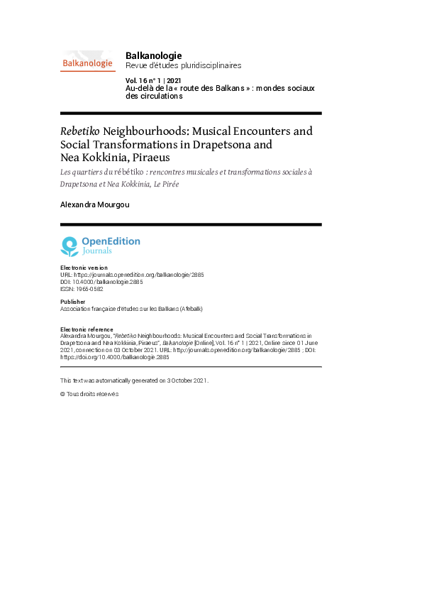 (PDF) Rebetiko Neighbourhoods: Musical Encounters and Social ...