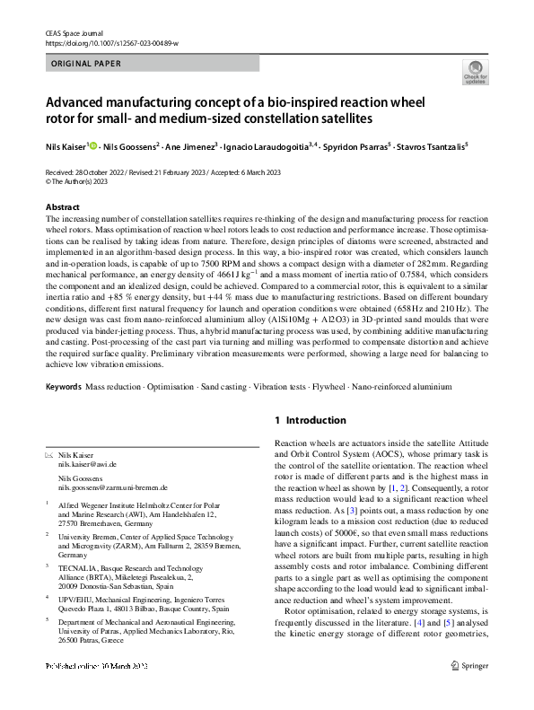 (PDF) Advanced manufacturing concept of a bio-inspired reaction wheel ...