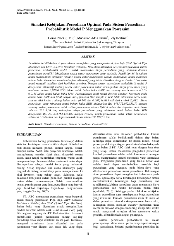(PDF) Simulasi Kebijakan Persediaan Optimal Pada Sistem Persediaan ...