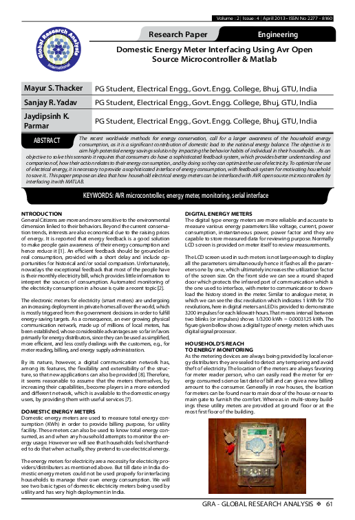 Pdf Domestic Energy Meter Interfacing Using Avr Open Source Microcontroller And Matlab