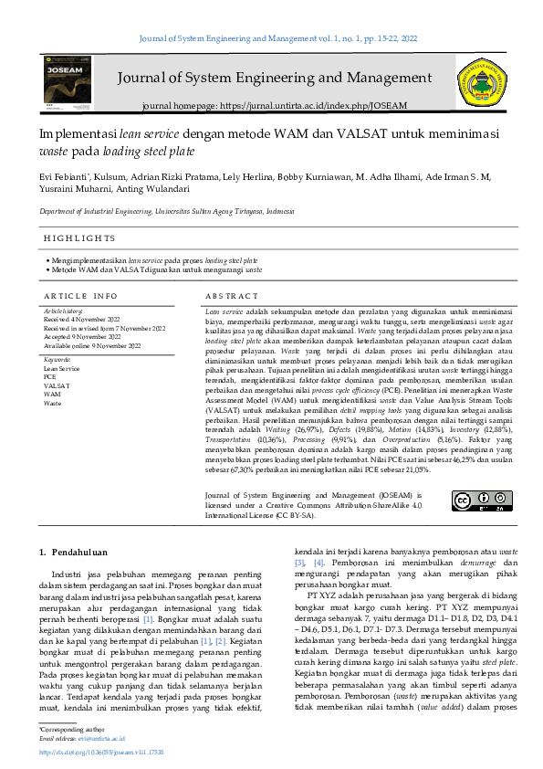 (PDF) Implementasi lean service dengan metode WAM dan VALSAT untuk ...