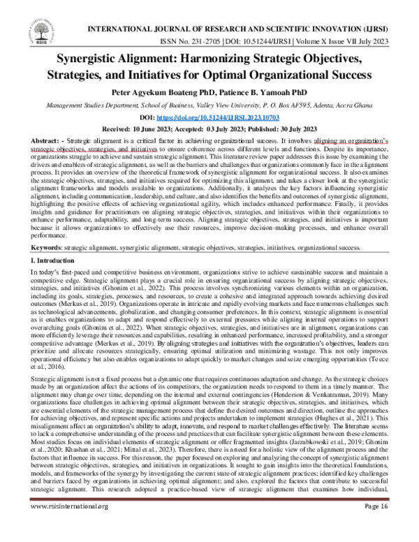 (PDF) Synergistic Alignment: Harmonizing Strategic Objectives ...