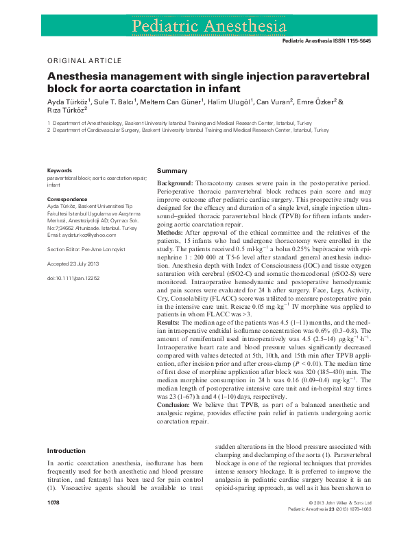 (PDF) Anesthesia management with single injection paravertebral block ...