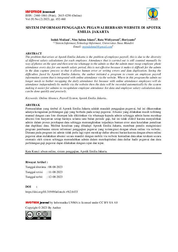 (PDF) Sistem Informasi Penggajian Pegawai Berbasis Website DI Apotek Emilia Jakarta