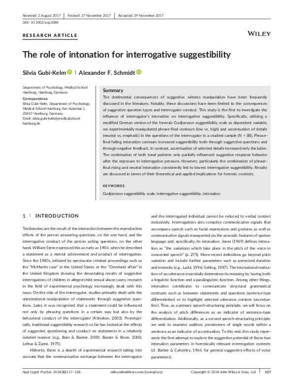 (PDF) The role of intonation for interrogative suggestibility