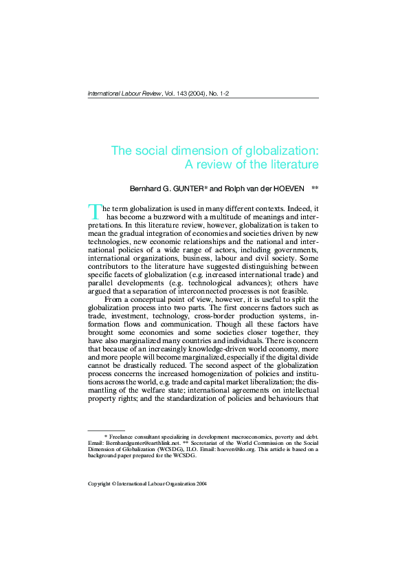 (PDF) The social dimension of globalization: A review of the literature