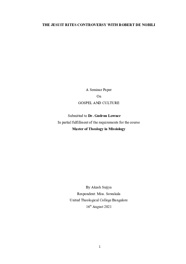 (DOC) THE JESUIT RITES CONTROVERSY WITH ROBERT DE NOBILI