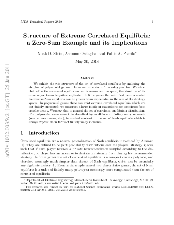 (PDF) Structure of extreme correlated equilibria: a zero-sum example ...