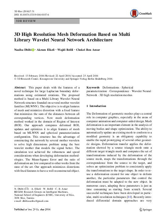 (PDF) 3D High Resolution Mesh Deformation Based on Multi Library Wavelet Neural Network Architecture