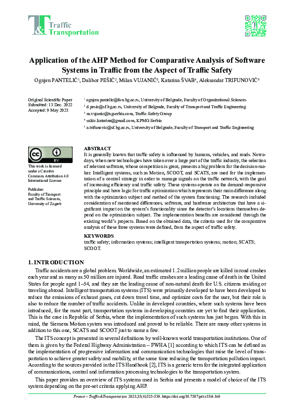 (PDF) Application of the AHP Method for Comparative Analysis of Software Systems in Traffic from ...