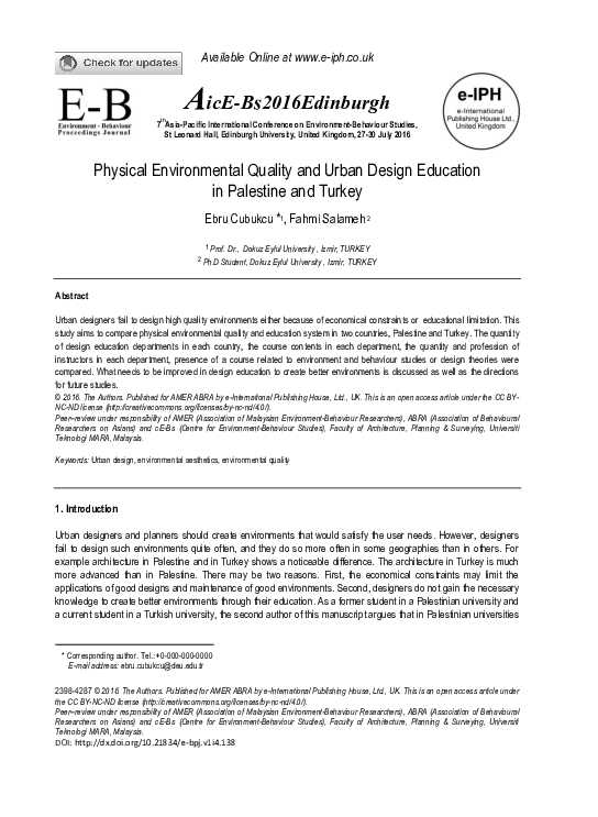 (PDF) Physical Environmental Quality and Urban Design Education in ...