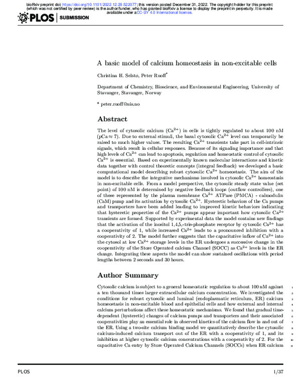 (PDF) A basic model of calcium homeostasis in non-excitable cells