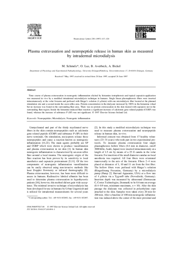 (PDF) Plasma extravasation and neuropeptide release in human skin as ...