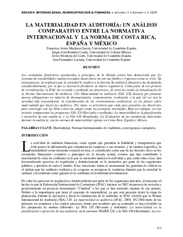 (PDF) La Materialidad en Auditoría: Un Análisis Comparativo Entre la Normativa Internacional y ...