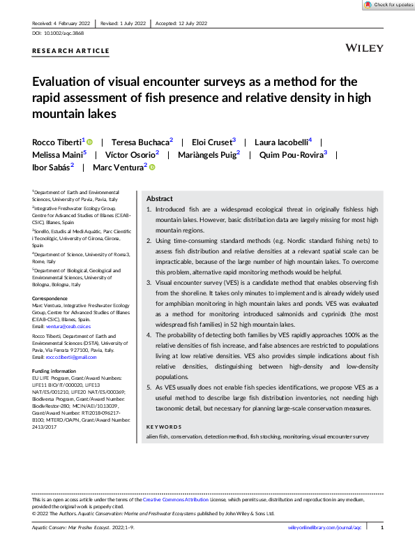 (PDF) Evaluation of visual encounter surveys as a method for the rapid assessment of fish ...