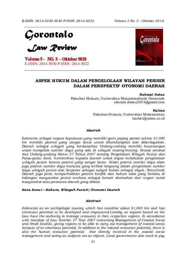 (PDF) Aspek Hukum Dalam Pengelolaan Wilayah Pesisir Dalam Perspektif Otonomi Daerah
