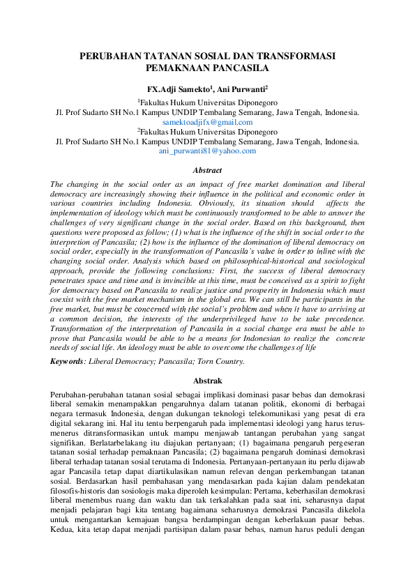(PDF) Perubahan Tatanan Sosial dan Transformasi Pemaknaan Pancasila