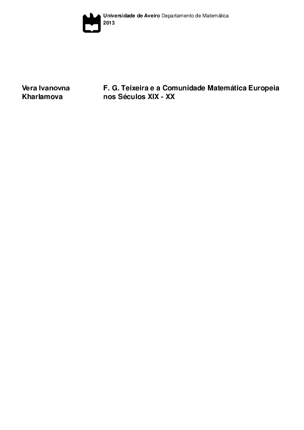 (PDF) F. G. Teixeira e a comunidade matemática europeia nos séculos XIX-XX