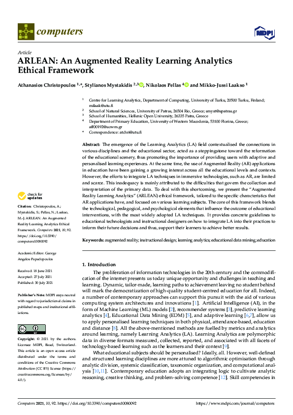 (PDF) ARLEAN: An Augmented Reality Learning Analytics Ethical Framework