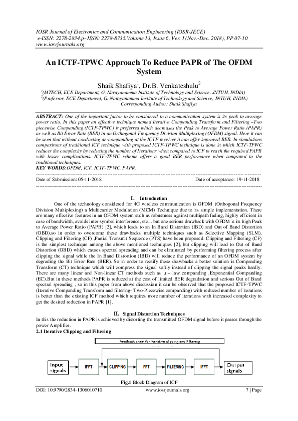 (PDF) An ICTF-TPWC Approach To Reduce PAPR of The OFDM System
