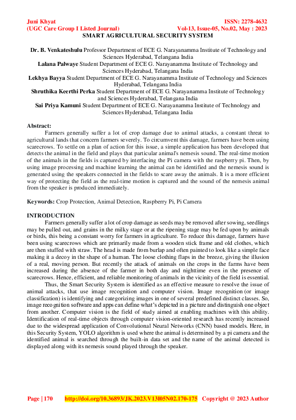(PDF) Smart Agricultural Security System