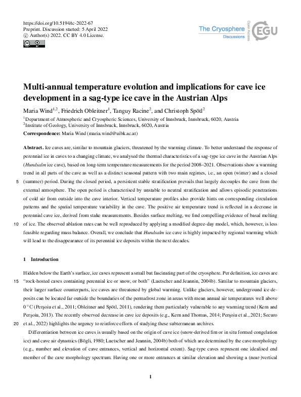 (PDF) Multi-annual temperature evolution and implications for cave ice ...