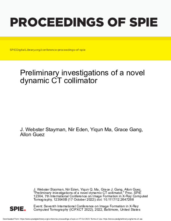 (PDF) Preliminary investigations of a novel dynamic CT collimator