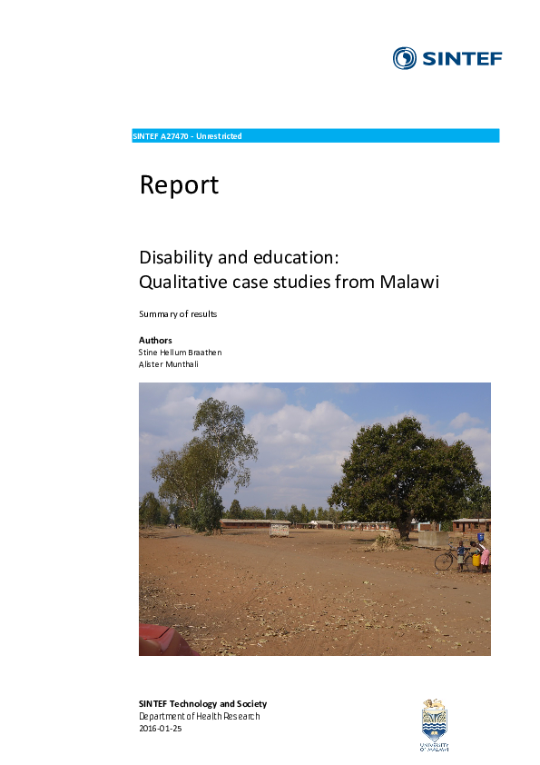 (PDF) Disability and education: Qualitative case studies from Malawi
