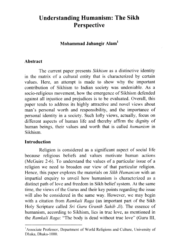 (PDF) Understanding Humanism: Sikh Perspective