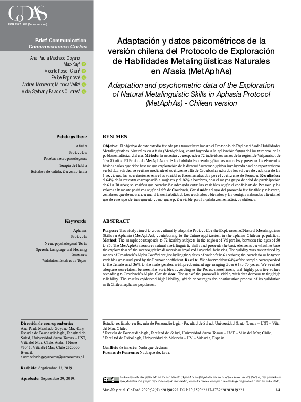 (PDF) Adaptación y datos psicométricos de la versión chilena del Protocolo de Exploración de ...