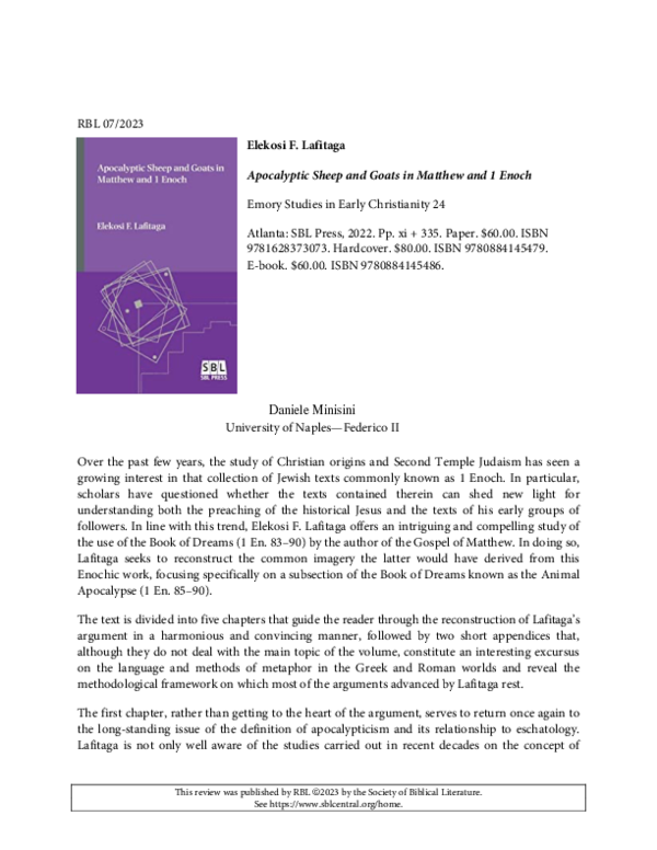 (PDF) Review of "Elekosi F. Lafitaga, Apocalyptic Sheep and Goats in ...